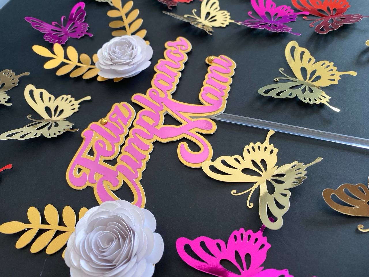 Set Topper cumple y mariposas – Papaleria creativa El taller de la weona